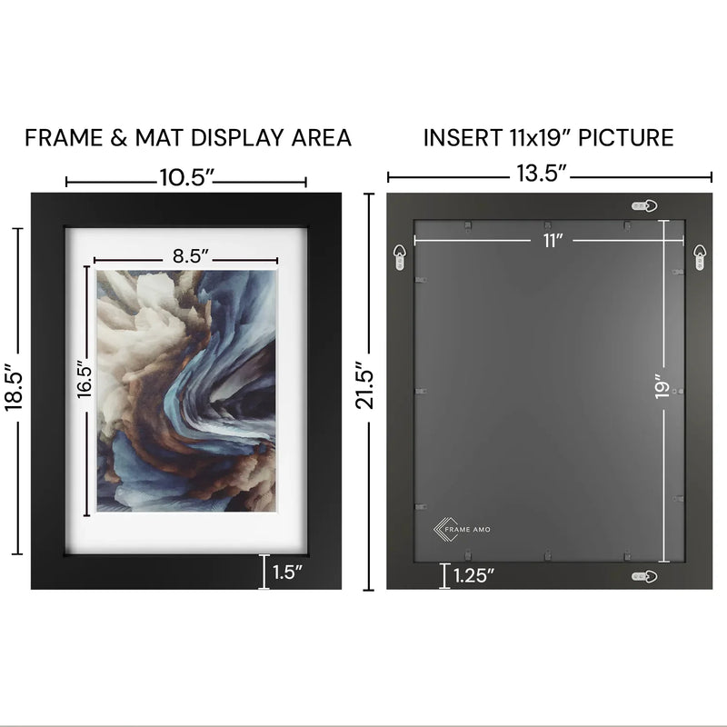 11x19 Frame Matted to 9x17 – Solid Wood Poster Frame with Tempered ...
