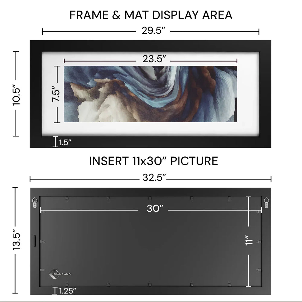 11x30 Wood Frame Matted to 8x24 – Tempered Glass | Frame Amo