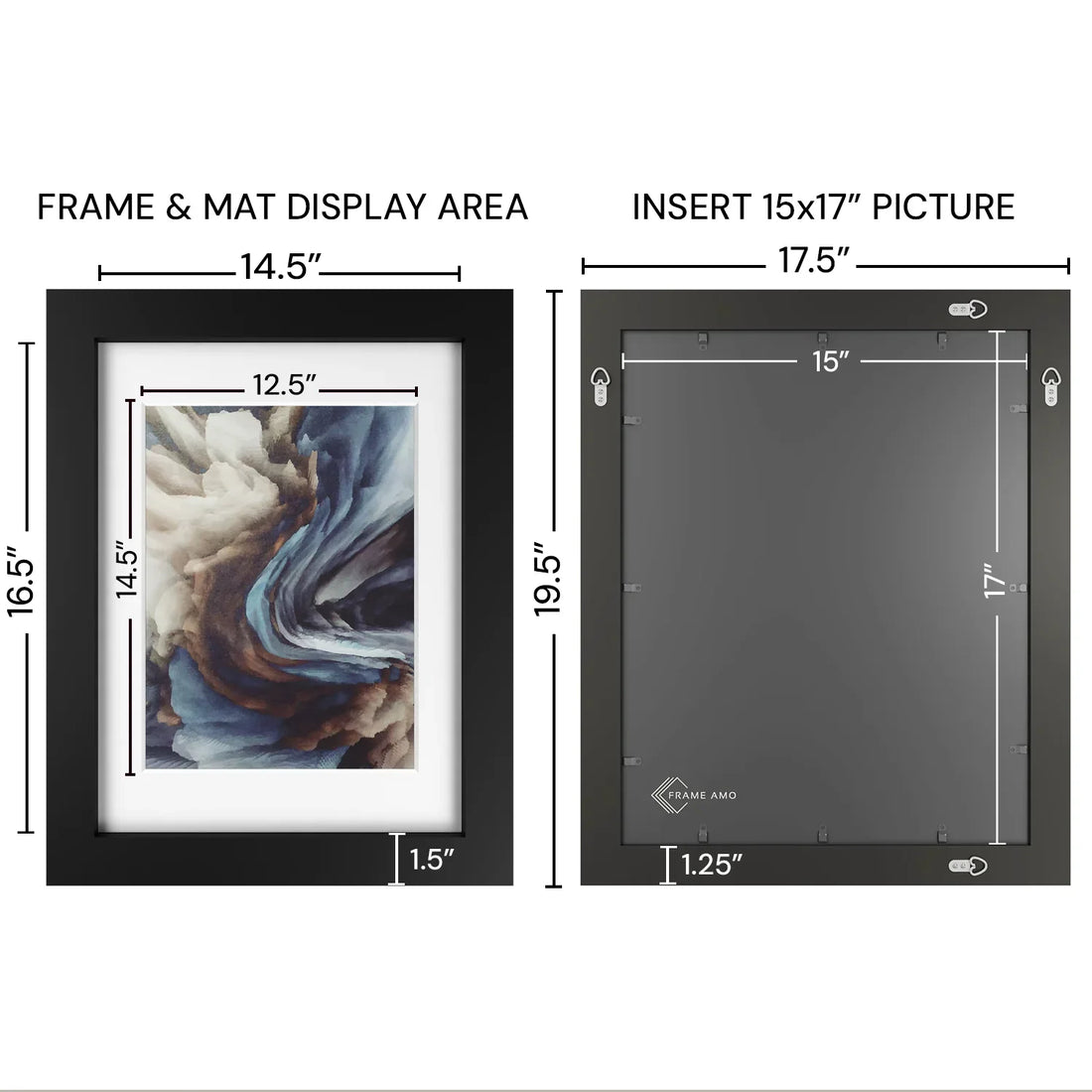 15x17 Frame Matted to 13x15 – Solid Wood Poster Frame with Tempered ...