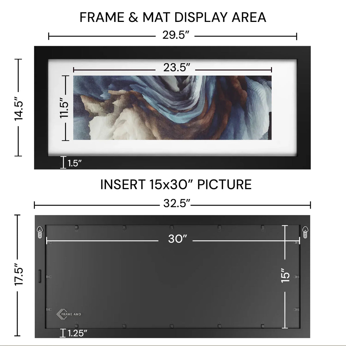 15x30 Frame Matted to 12x24 – Solid Wood with Tempered Glass | Frame Amo