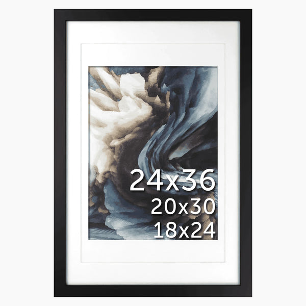 24x36 Wood Frame, Matted to 20x30 and 18x24, Glass Front | Frame Amo