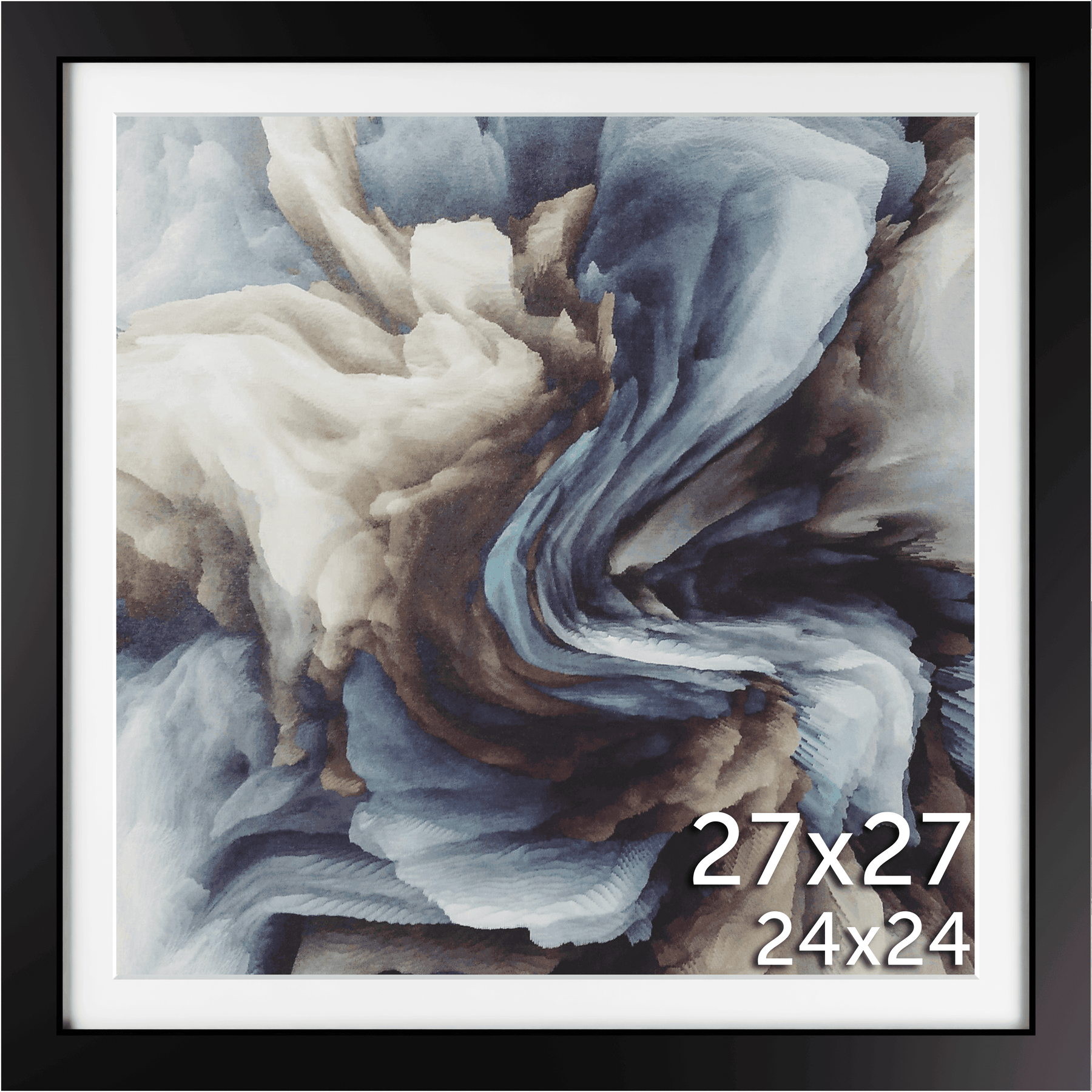 27x27 Frame Matted to 24x24 – Solid Wood Square Frame with Tempered ...
