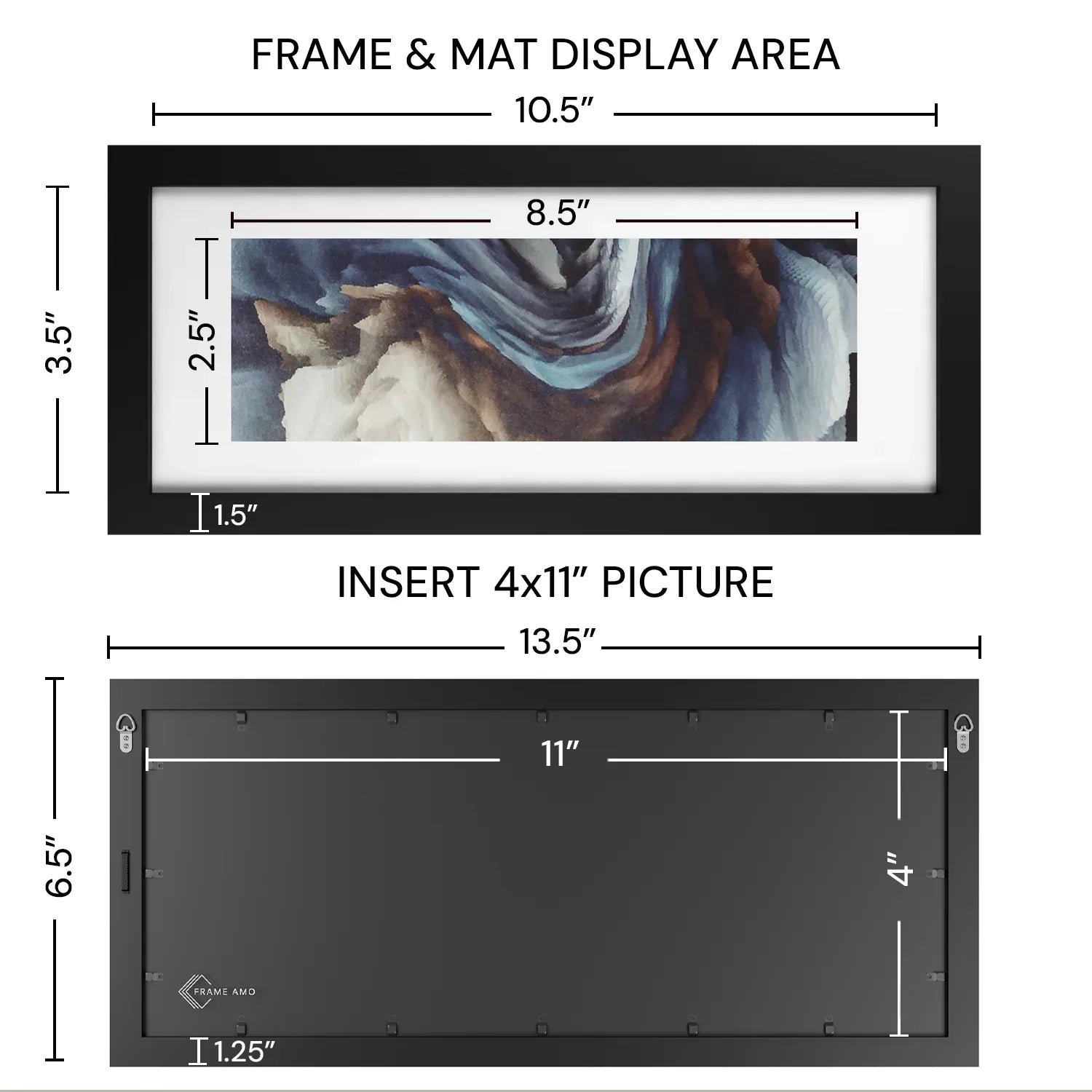 4x11 Wood Frame Matted to 3x9 – Tempered Glass Front | Frame Amo